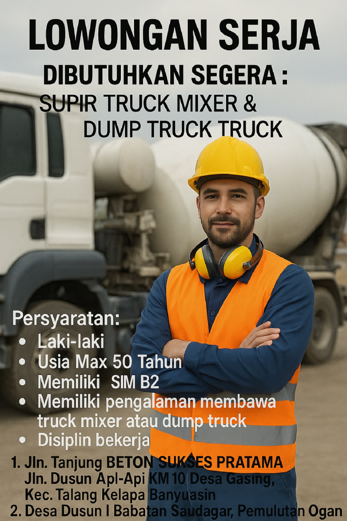 LOKER di PT Inti Beton Sukses Pratama, Posisi Supir Truk Mixer dan Dump ...