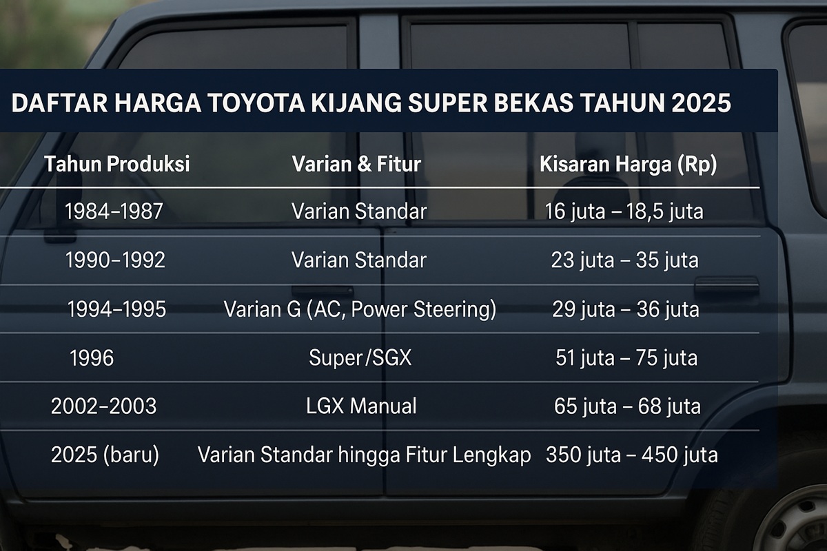 Daftar Harga Toyota Kijang Super Bekas Tahun 2025 Berbagai Varian ...