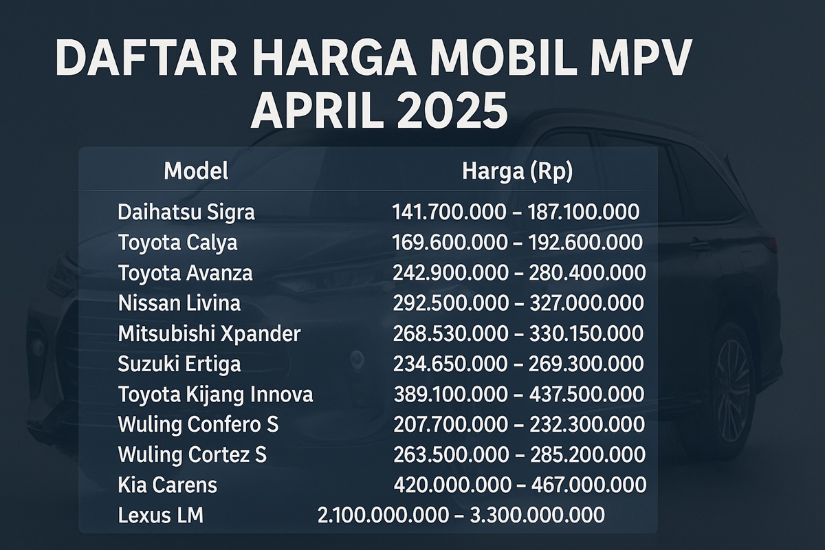 Daftar Harga Mobil MPV di Indonesia April 2025: Pilihan Lengkap dari ...