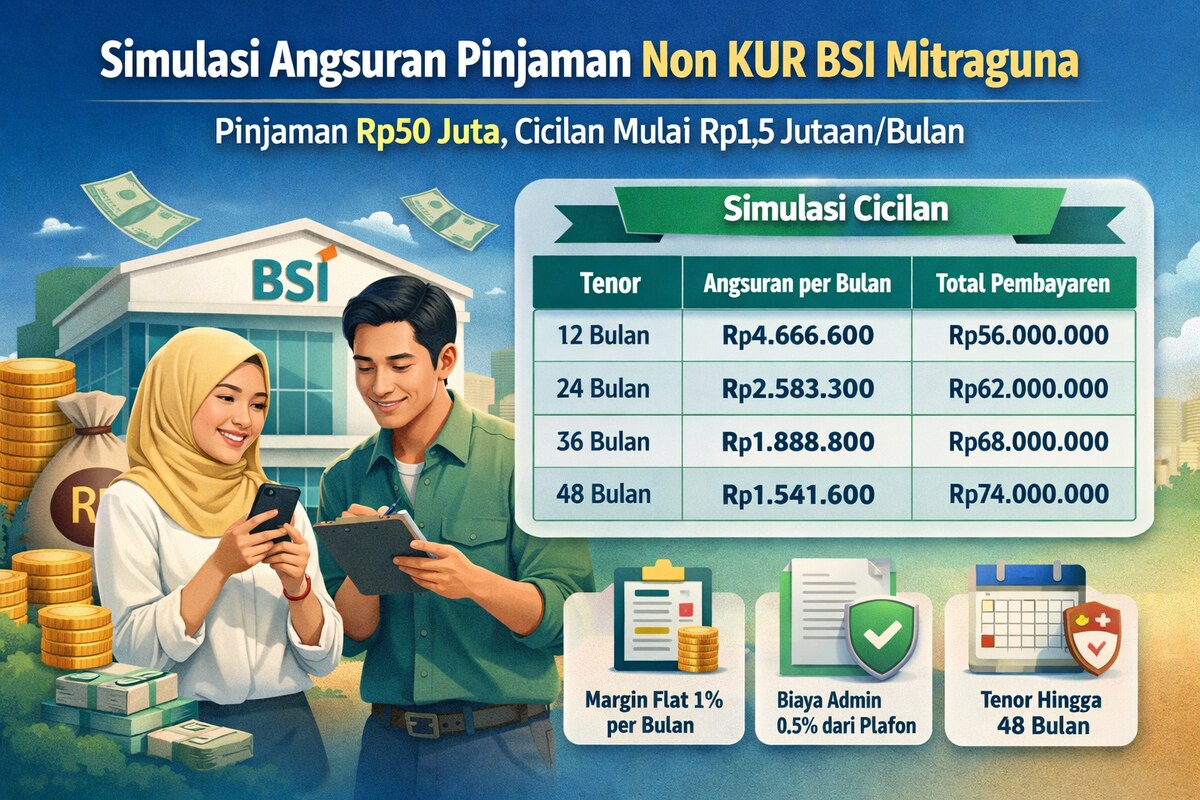 Simulasi Angsuran Pinjaman Non KUR BSI Mitraguna, Cicilan Mulai Rp1,5 ...